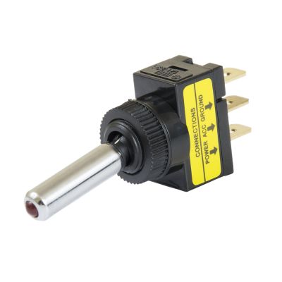 LED SPST On-Off Chrome Lighted Toggle Switch, Long Handle, Red, DC ...
