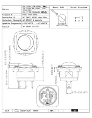 Non-Illuminated Square, Round Hole Rocker Switches - SPDT | Del City